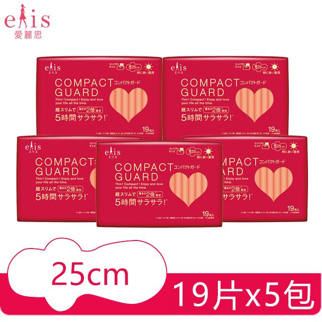 GOO.N 大王 日本elis愛麗思 COMPACT GUARD GO可愛日用超薄25cm(19片)x5包 - PChome 24h購物
