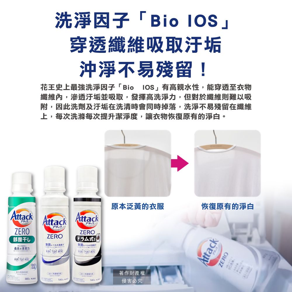 KAO 花王 日本Attack ZERO極淨超濃縮洗衣精(3款可選)580g/罐直立式/滾筒式/室內晾曬消臭洗劑) - PChome 24h購物