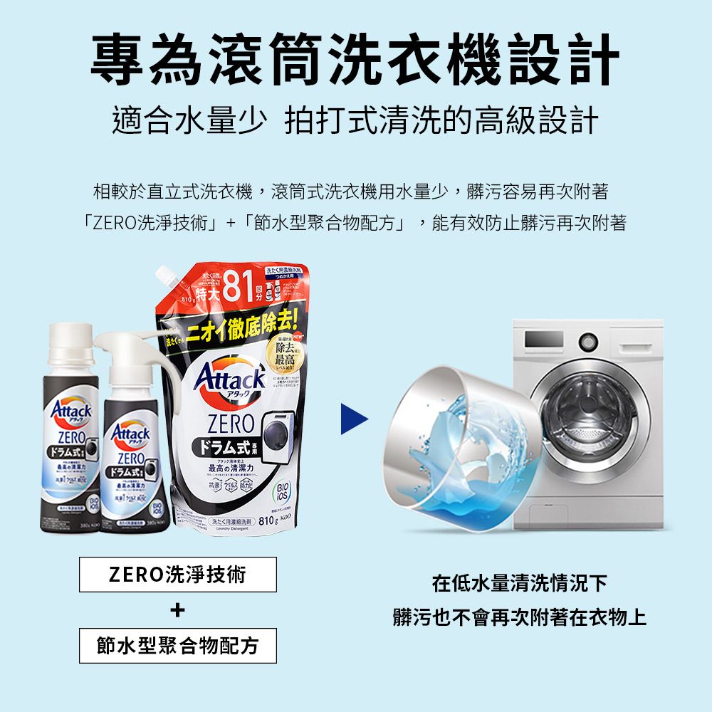 KAO 花王 【日本】Attack Zero洗衣精滾筒式專用-補充包810g - PChome 24h購物