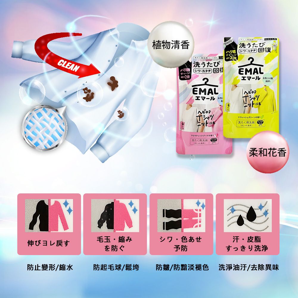 日本Kao EMAL防縮抗皺護色洗衣精補充包-植物清香(黃色)360g - PChome 24h購物