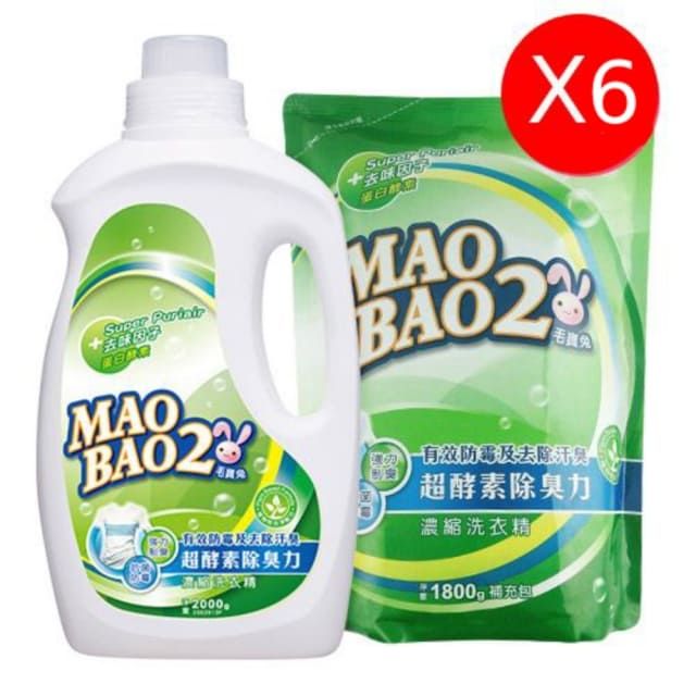 毛寶兔 超酵素制臭洗衣精2000g x1 +1800g補充包 x6 - PChome 24h購物