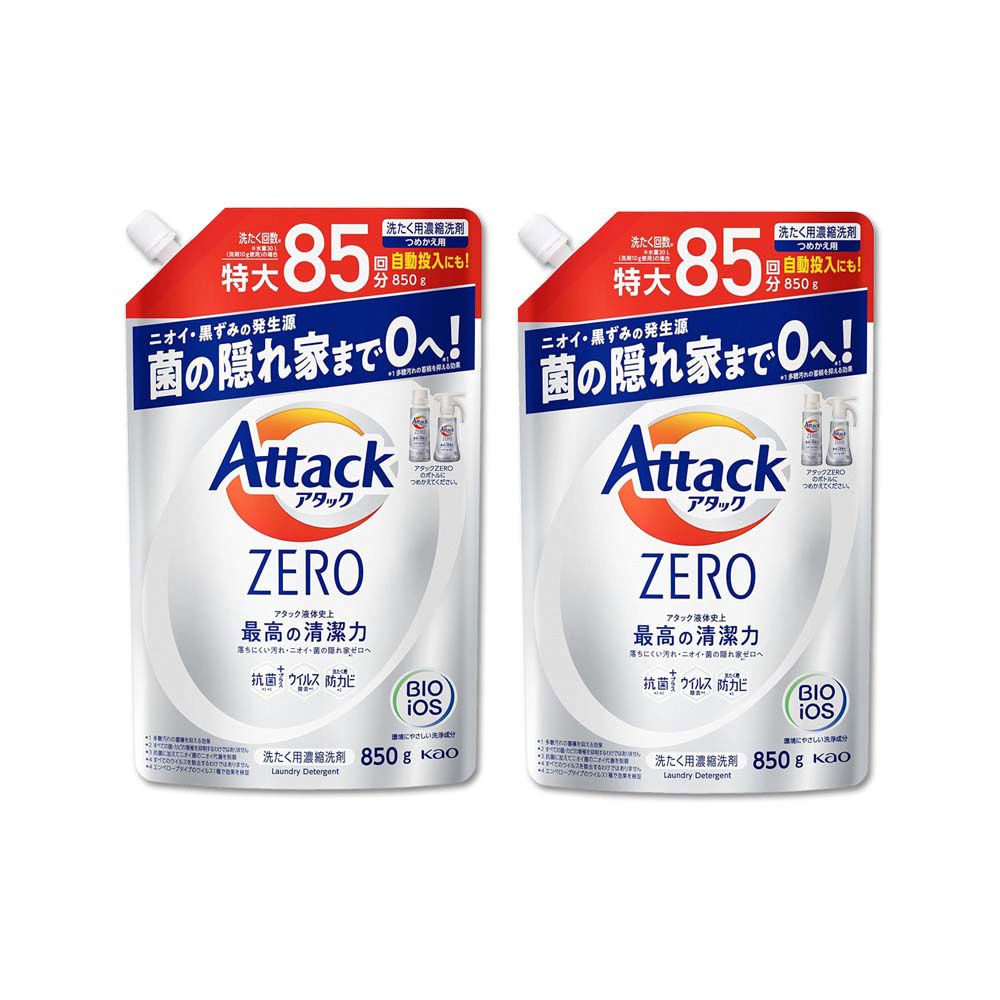 KAO 花王 (2袋超值組)日本Attack ZERO洗衣精補充包-直立式洗衣機專用850g/白袋(衣物洗劑,預防洗衣機槽發霉,衣物清潔劑) - PChome 24h購物