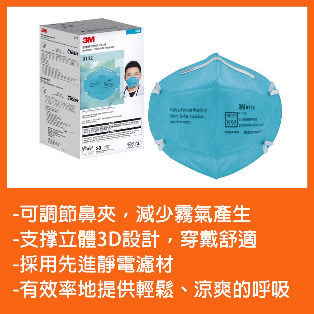 3M Nexcare N95 醫用顆粒物防護口罩(9132) 30入/盒 (醫用N95口罩) - PChome 24h購物