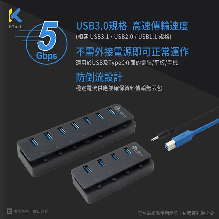 KTNET 廣鐸 H5 4埠 USB3.0+TYPE C 1孔1開關高速集線器 - PChome 24h購物