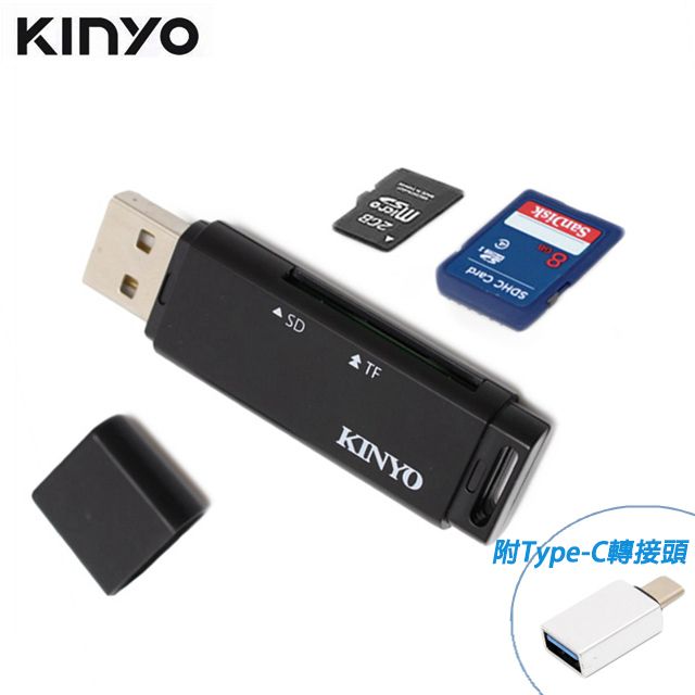 KINYO USB2.0轉SD/TF卡 雙槽迷你兩用讀卡機F449;MacBook/筆電/電腦/平板/手機適用 - PChome 24h購物