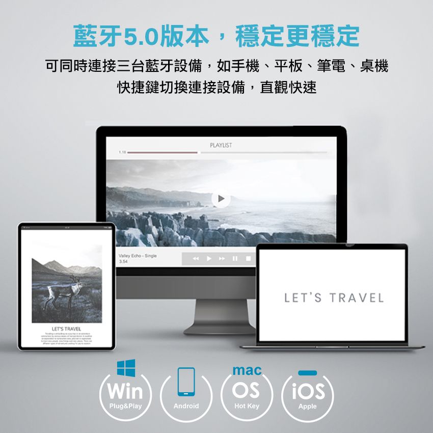 INTOPIC 廣鼎 一對三藍牙剪刀腳鍵盤(KBT-100) - PChome 24h購物