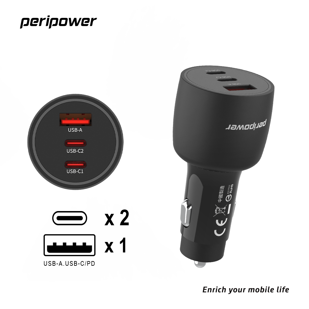Peripower PS-02_極速 95W 雙 USB-C PD + QC 3.0 三孔車用快充 - PChome 24h購物