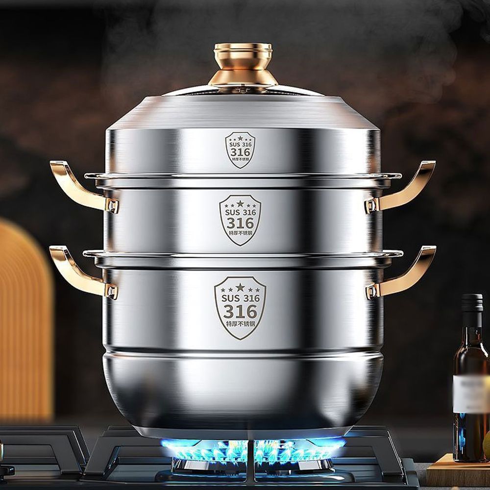 【木洸】316食品級不鏽鋼三層32CM蒸鍋 多層蒸籠屜蒸煮兩用鍋 電磁爐燃氣通用 - PChome 24h購物