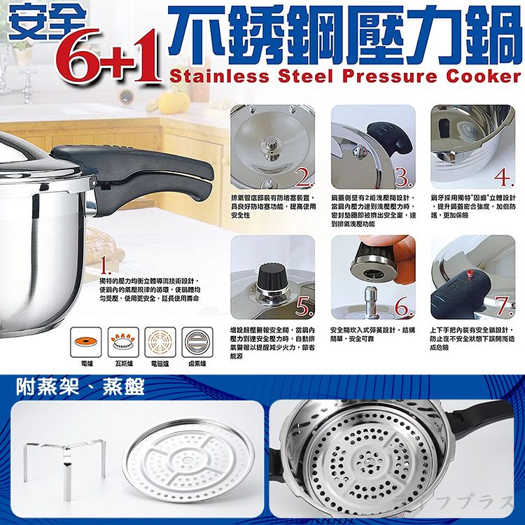 一品川流 【Miyaco】米雅可 正304不鏽鋼安全6+1壓力鍋-8L-26cm-單把 (附蒸盤) - PChome 24h購物
