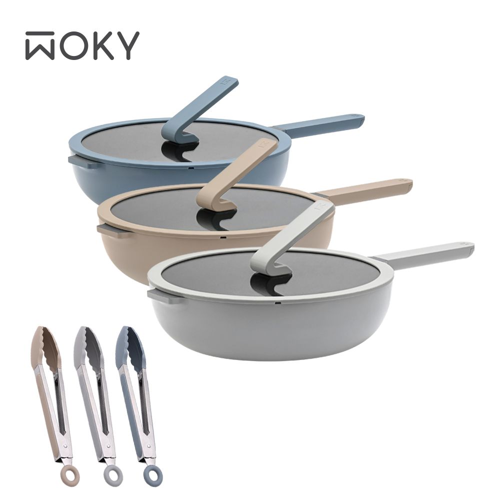 WOKY 沃廚 Ticera系列-哈哈鍋2.0 不沾深煎鍋28CM(含玻璃鍋蓋贈萬用矽膠料理夾) - PChome 24h購物