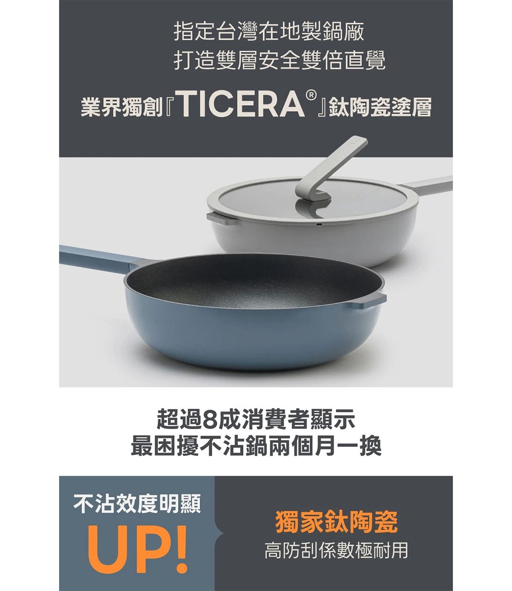 WOKY 沃廚 Ticera系列-哈哈鍋2.0 不沾深煎鍋28CM(含玻璃鍋蓋贈萬用矽膠料理夾) - PChome 24h購物