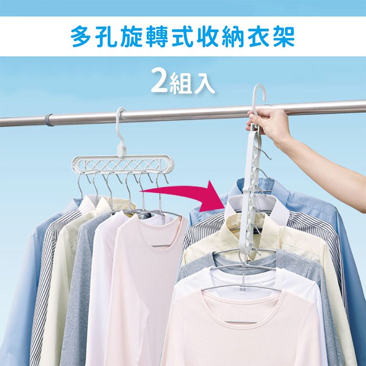 COGIT 日本多功能多孔360度旋轉好用收納衣架902246(2入;橫豎2用可滑動框軌)魔術衣櫃架晾衣架曬衣架掛衣架吊衣架子 - PChome 24h購物