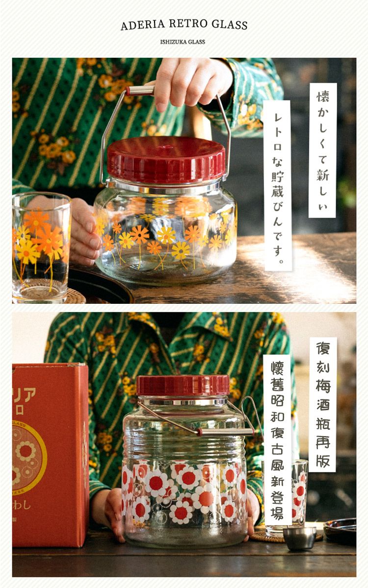 ADERIA 日本製昭和系列復古花朵梅酒瓶1L-紅花款 - PChome 24h購物