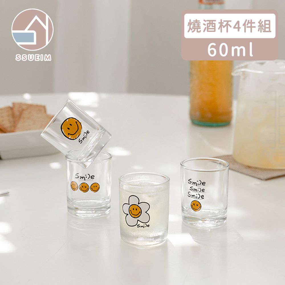 SSUEIM 韓國SSUEIM HELLO微笑款玻璃燒酒杯4件組60ml - PChome 24h購物