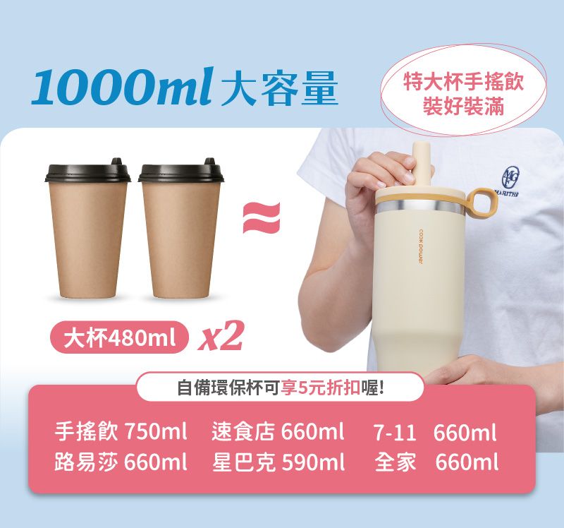 CookPower 鍋寶 樂嚼系列-真空提環內陶瓷珍珠粗吸管杯1000ml(2色選) - PChome 24h購物