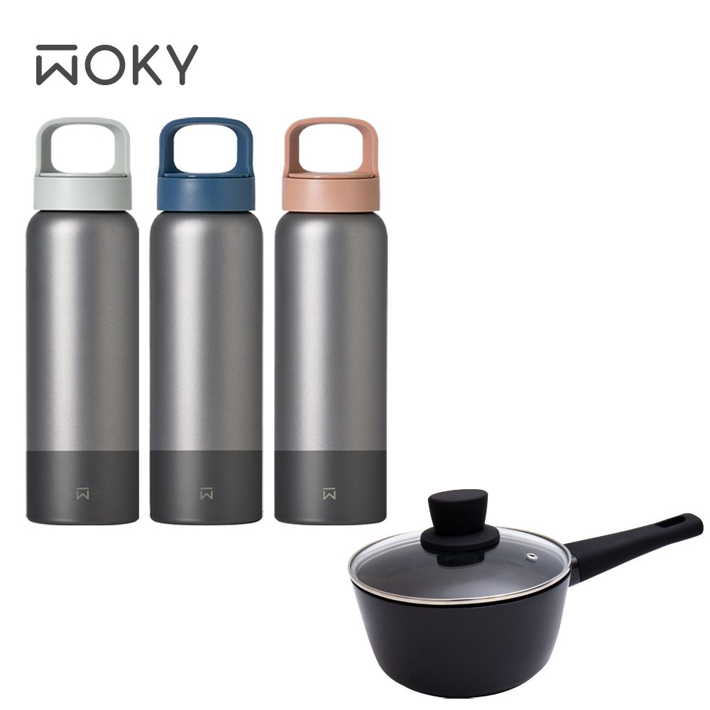 WOKY 沃廚 純鈦Ti提手運動保溫瓶800ML+花崗岩萬用不沾鍋-16cm奶鍋 - PChome 24h購物