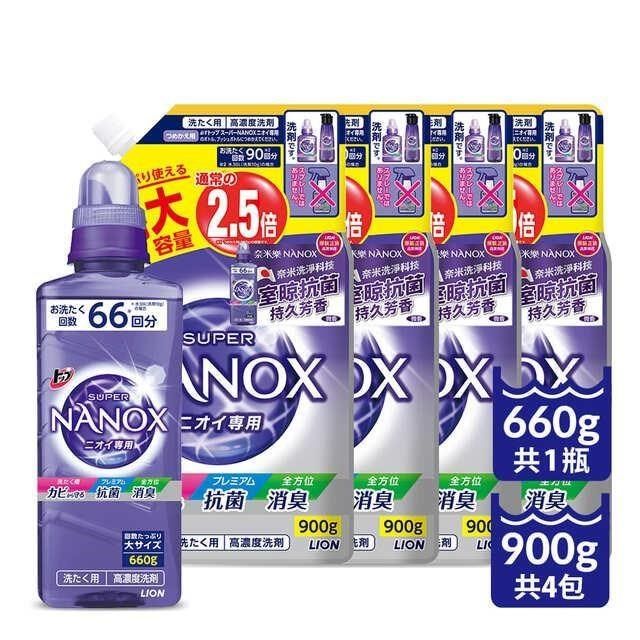 LION 日本獅王 【南紡購物中心】 NANOX奈米樂超濃縮抗菌洗衣精660g+補充包900gX4 - PChome 24h購物