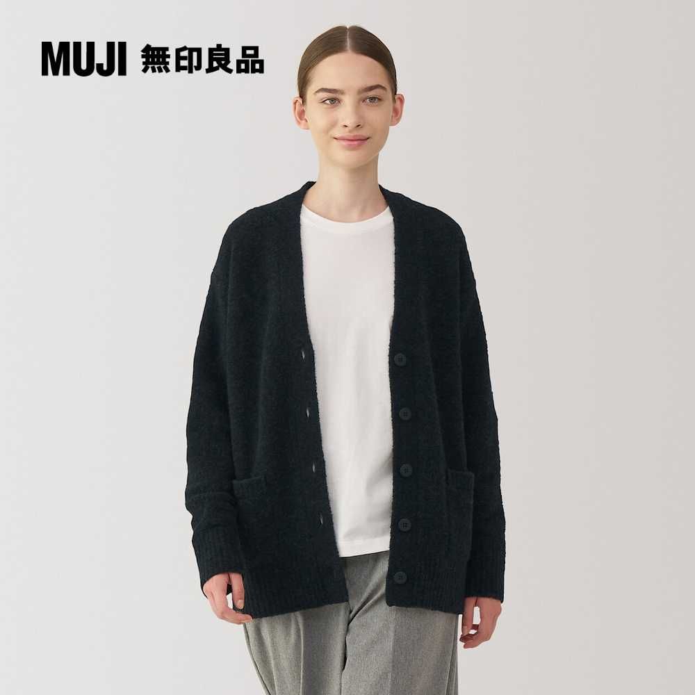 MUJI 無印良品 女羊毛混毛絨V領開襟衫 - PChome 24h購物