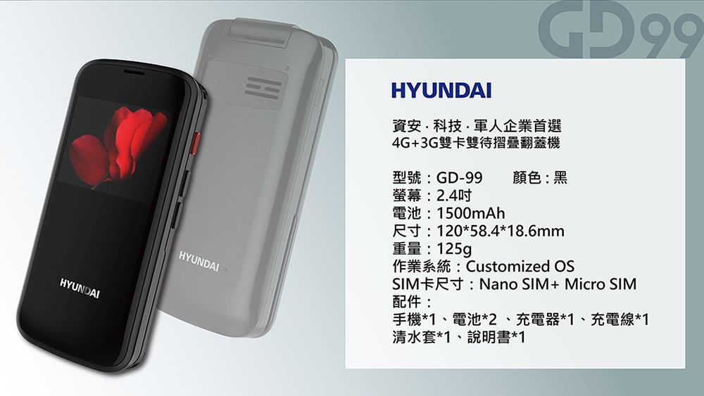 HYUNDAI 現代 GD-99 資安手機(無鏡頭 科技園區/軍用機) - PChome 24h購物