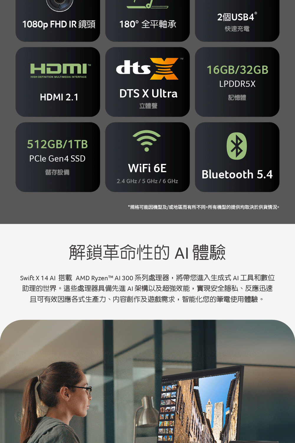 ACER 宏碁 Swift X SFX14-61G-R491 14吋 效能筆電 灰(AI 5 340/16G/512G+2TB SSD/RTX5060/14/W11)特仕 - PChome 24h購物