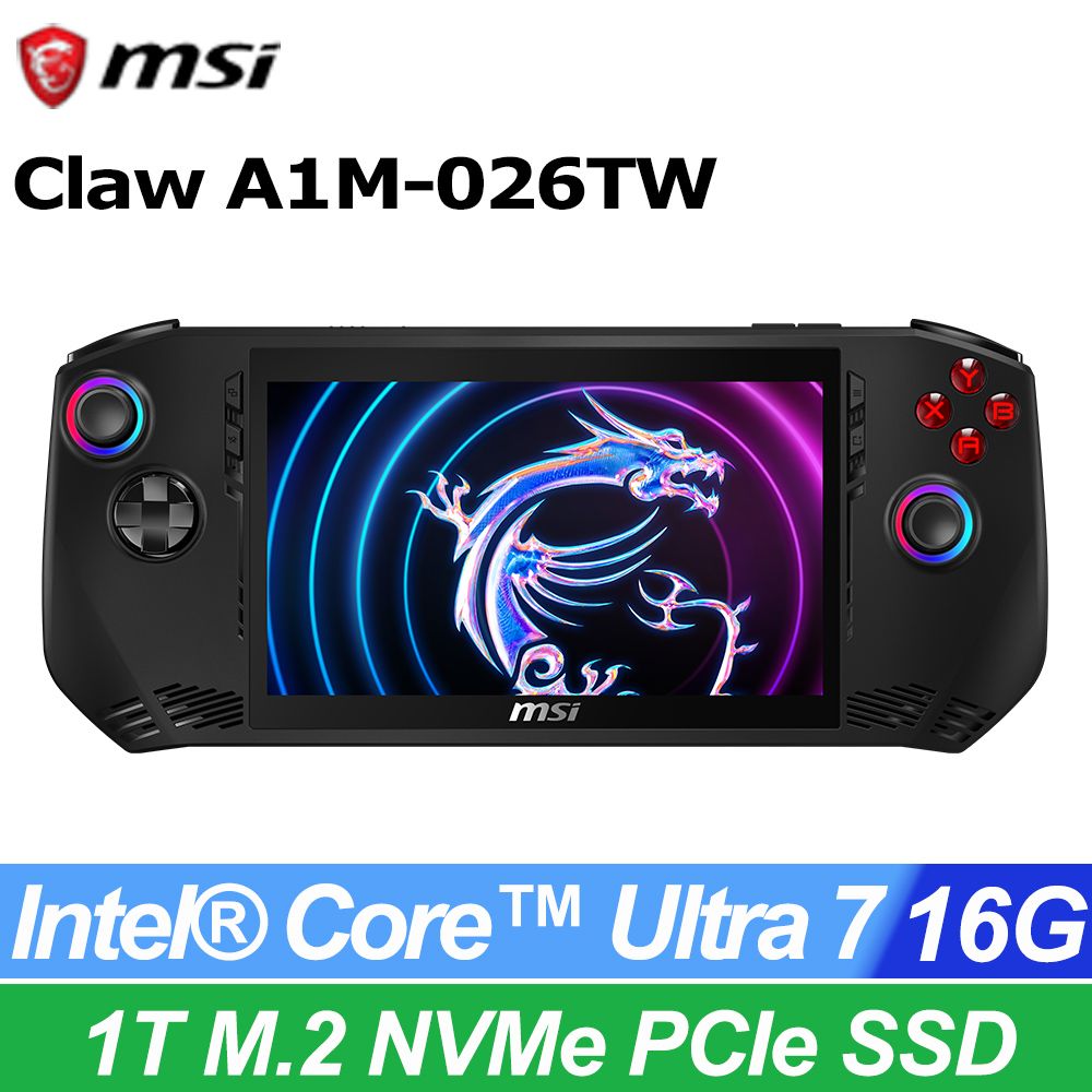 MSI 微星 Claw 7吋 掌上型 mini AI PC 黑色(Ultra 7 155H/16GB/1TB/WIN11/A1M-026TW) - PChome 24h購物