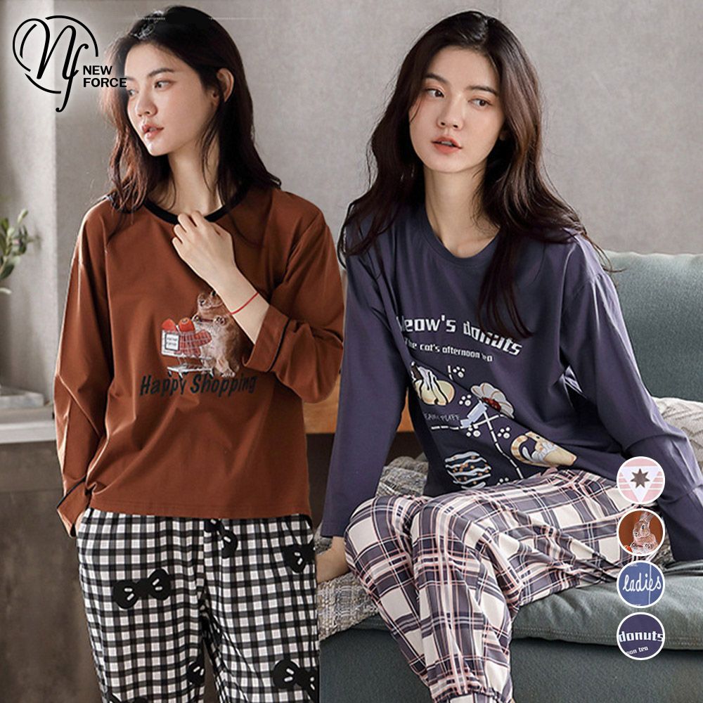 NEW FORCE 個性印花長袖居家睡衣-4色可選 - PChome 24h購物