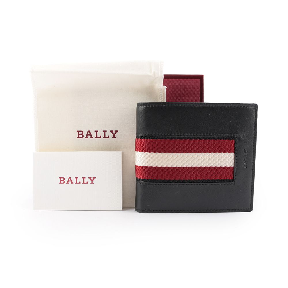 BALLY Brasai 紅白織帶牛皮對開8卡短夾(黑色) 6232190 - PChome 24h購物