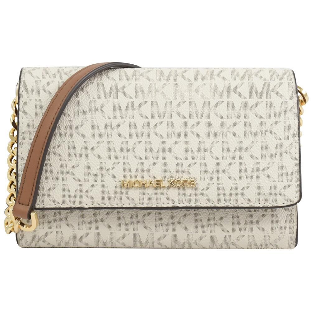 Michael Kors Jet Set Travel 滿版MK WOC斜背包.白咖 - PChome 24h購物