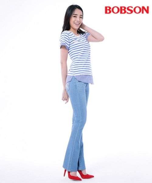 BOBSON 女款女款木醣醇伸縮小喇叭褲(9093-58) - PChome 24h購物