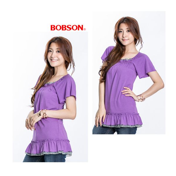 BOBSON 女款短袖抽荷葉上衣(20100-61) - PChome 24h購物