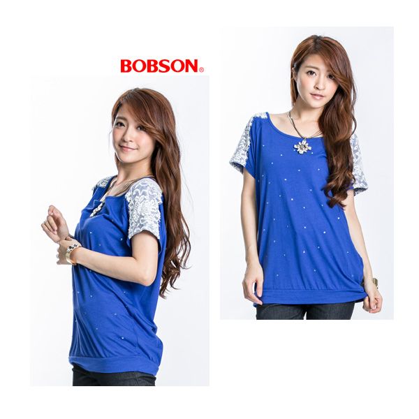 BOBSON 女款短袖蕾絲寬版短袖上衣(23098-54) - PChome 24h購物