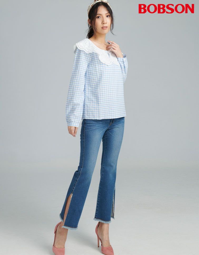 BOBSON 女款中腰開衩小喇叭褲(9107-53) - PChome 24h購物