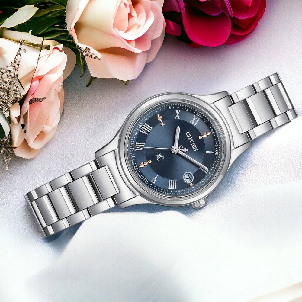 CITIZEN 星辰 xC 光動能 鈦金屬 電波 女錶 藍寶石 手錶 灰藍色-ES9490-61L - PChome 24h購物