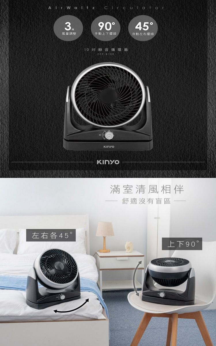 KINYO 10吋左右自動擺頭靜音循環扇 - PChome 24h購物
