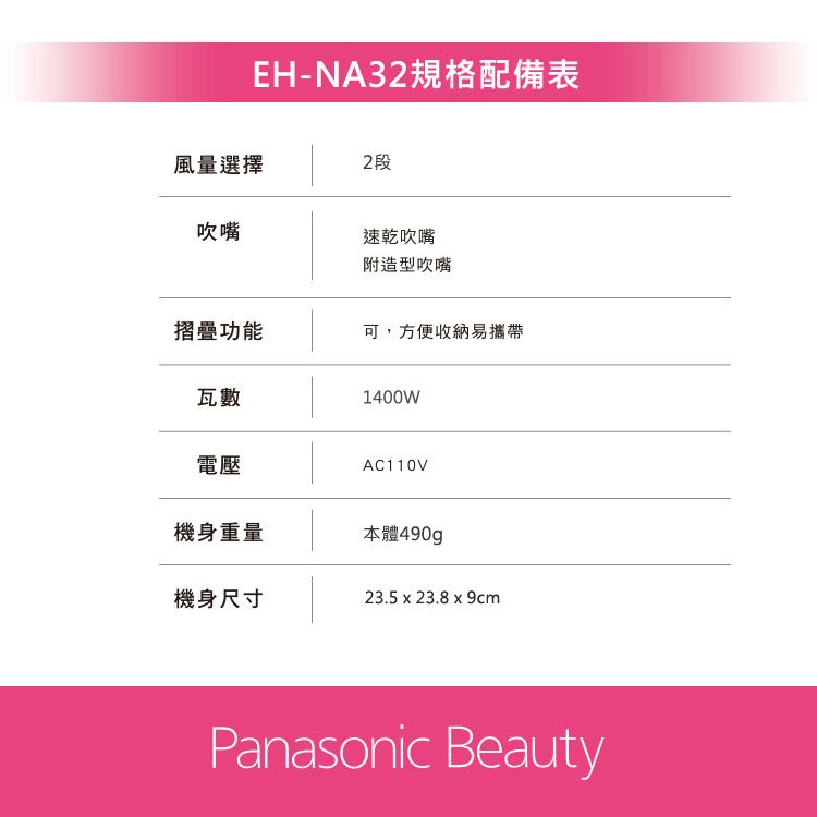 Panasonic 國際牌 奈米水離子吹風機EH-NA32-PP-粉紅 - PChome 24h購物