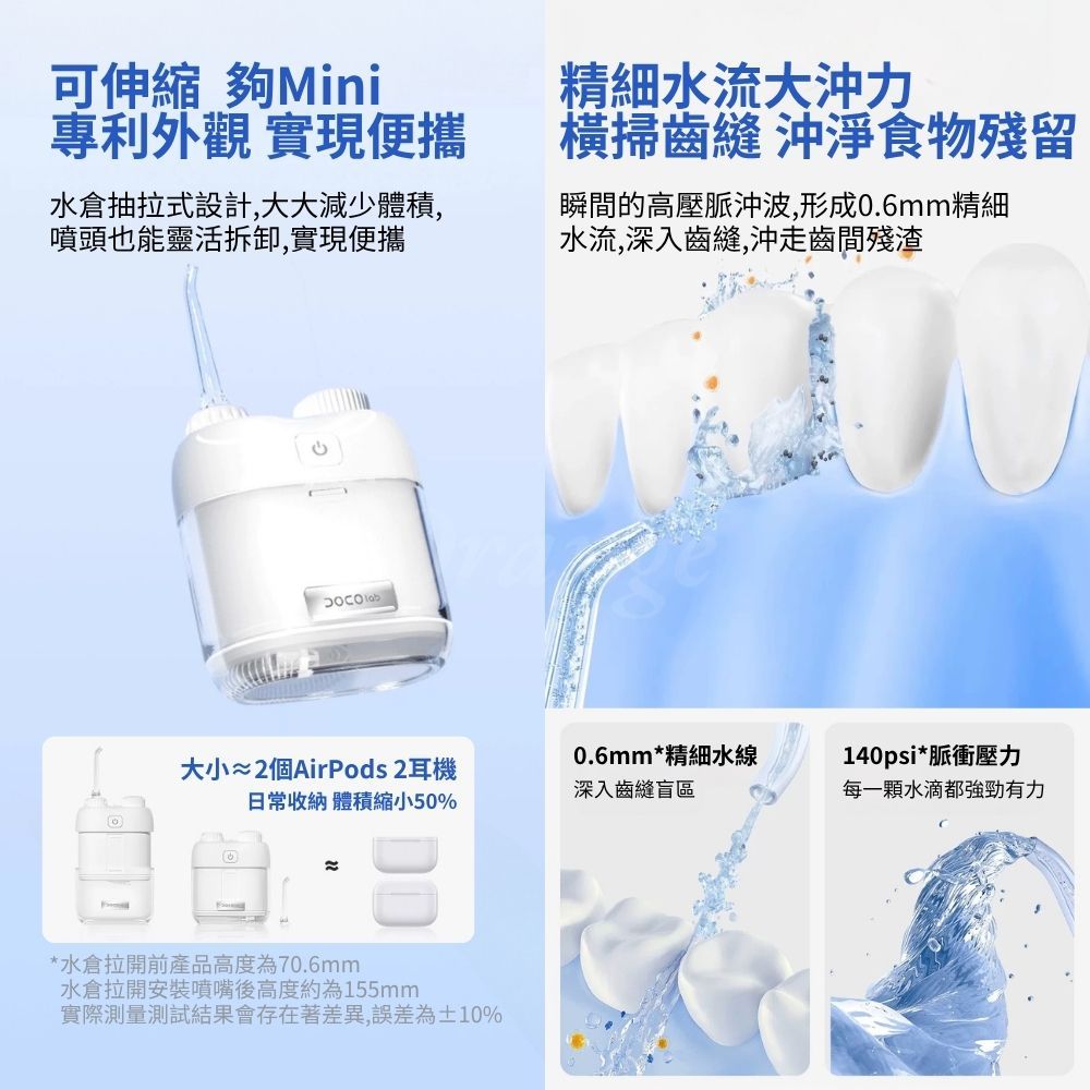 小米有品 DOCO LAB 口袋便攜mini沖牙器(迷你沖牙器 mini 電動沖牙器 牙套沖牙機 刷牙機 沖齒機 隨身沖牙器) - PChome 24h購物