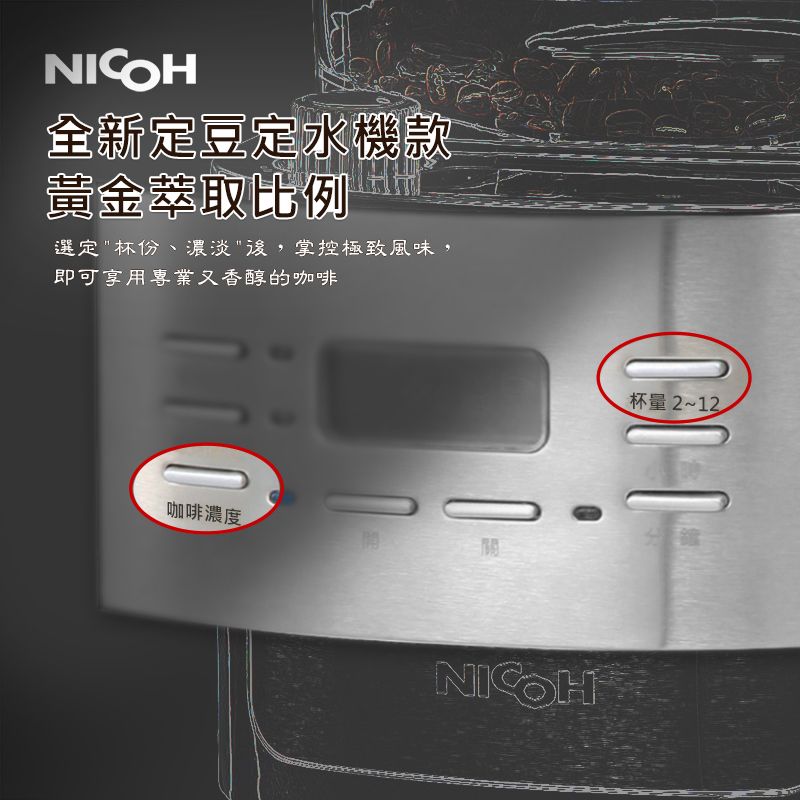 NICOH 日本美式自動錐刀研磨咖啡機2~12杯NK-C012 - PChome 24h購物