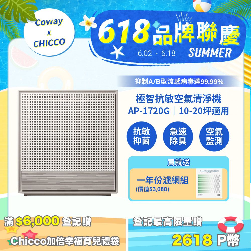 Coway 10-20坪 極智抗敏空氣清淨機 AP-1720G(送一年份濾網組) - PChome 24h購物