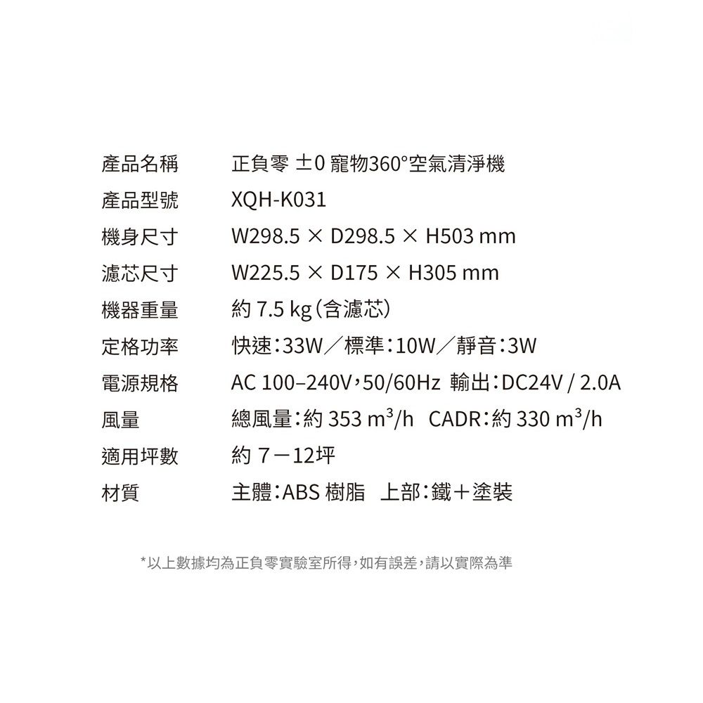 正負零 12坪寵物空氣清淨機 XQH-K031 - PChome 24h購物