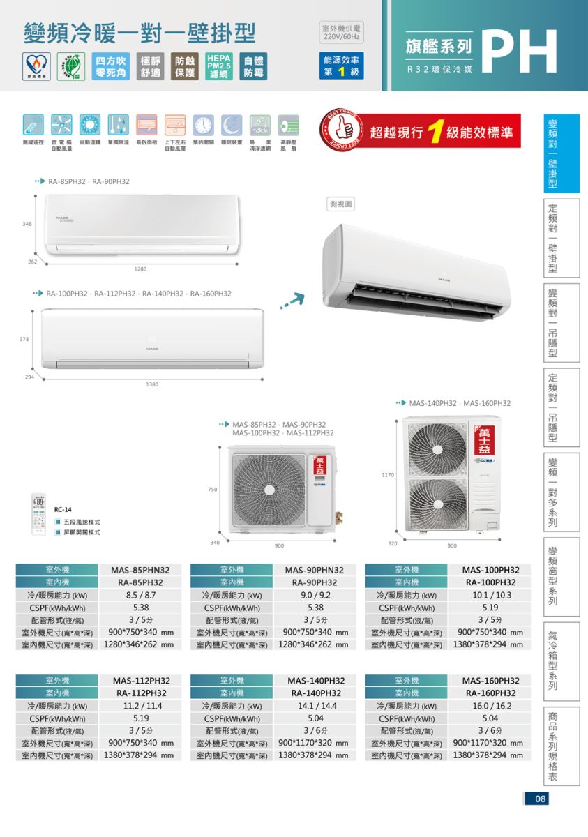 MAXE 萬士益 13坪內《冷暖型-PH32系列》變頻分離式空調MAS-72PHN32/RA-72PH32 - PChome 24h購物