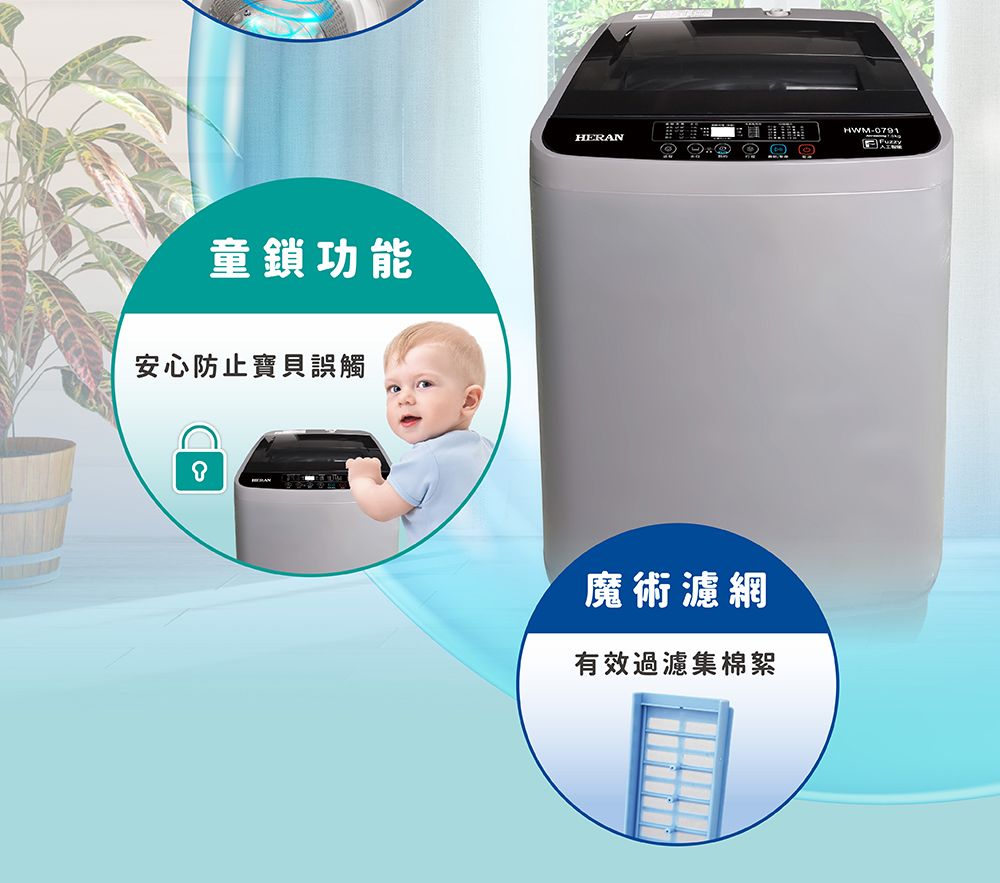 HERAN 禾聯 全自動7.5kg 直立式洗衣機HWM-0791 - PChome 24h購物