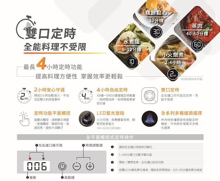 Rinnai 林內 【(全國安裝)】RB-S2630G 檯面式防漏二口瓦斯爐 黑色玻璃 - PChome 24h購物