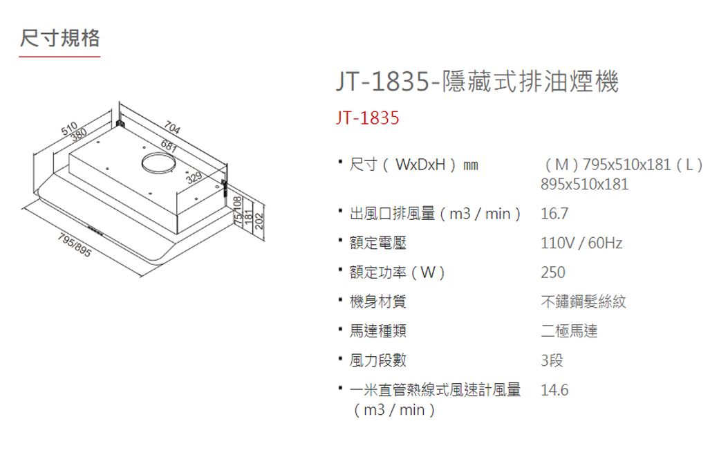 喜特麗 【 JTL】80cm《隱藏式》排油煙機JT-1835M北北基安裝原廠保固 - PChome 24h購物