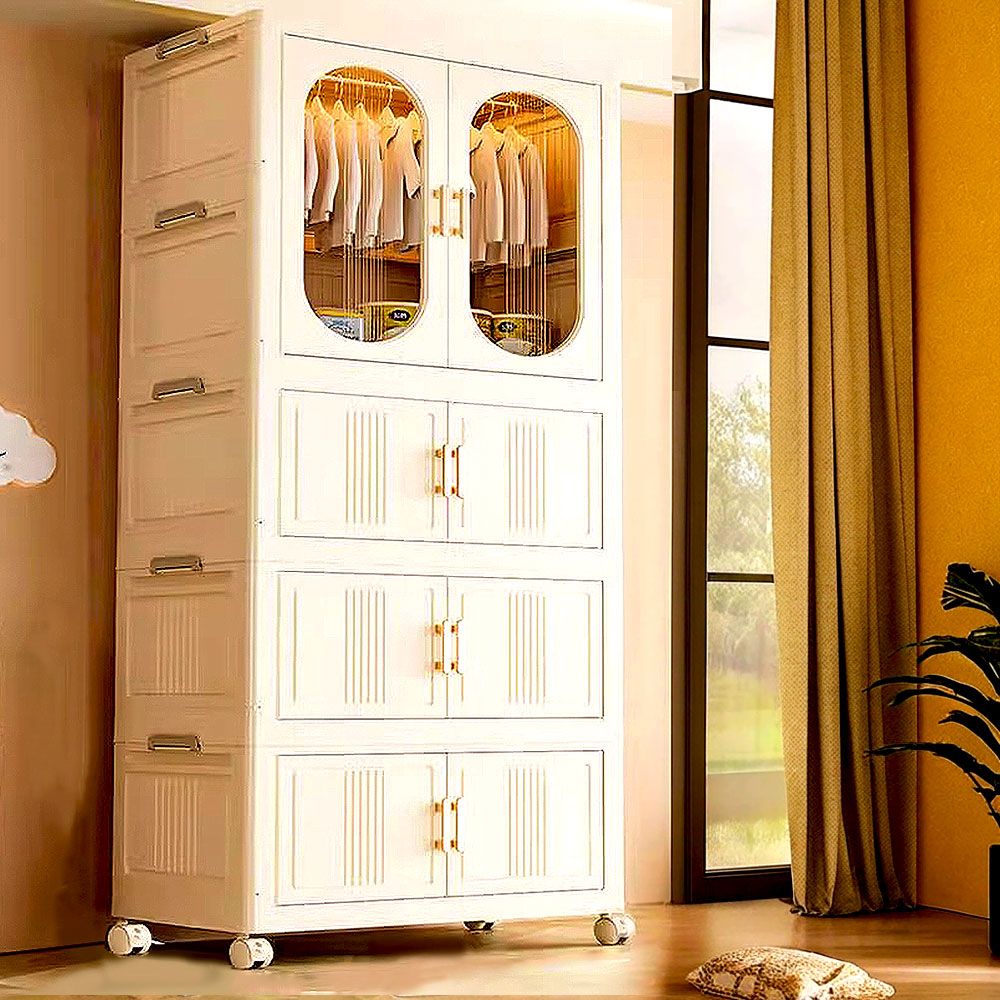 Mr.Box 70面寬-大容量摺疊雙開門五層衣櫥收納櫃-附滑輪 - PChome 24h購物