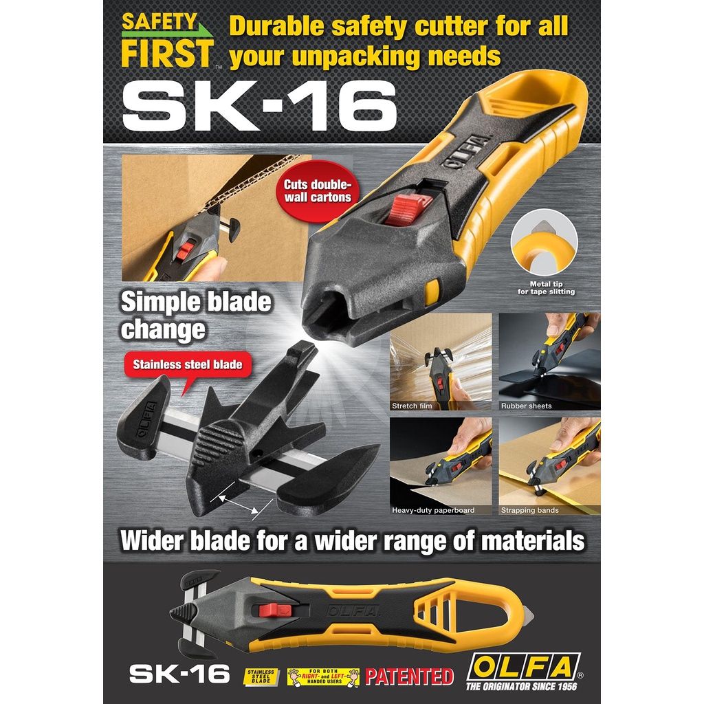 OLFA 日本 安全工作刀 美工刀切割紙箱 打包帶 快速安全 SK-16(239B)可加購專用刀片SKB-16/10 - PChome 24h購物