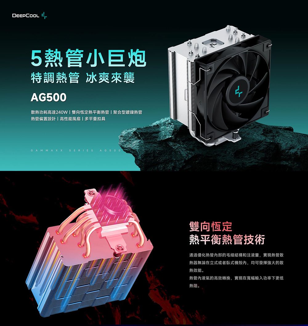 DEEPCOOL 九州風神 AG500 五導管 支援 LGA1851 AM5 CPU 高效能 散熱器 - PChome 24h購物