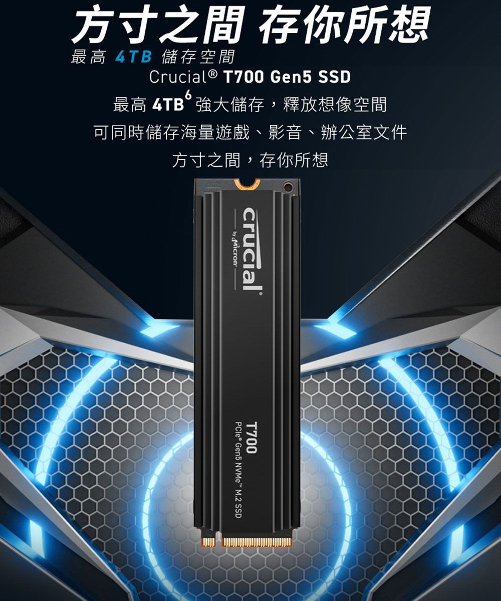 Micron 美光 Crucial T700 1TB (Gen5 M.2) SSD - PChome 24h購物