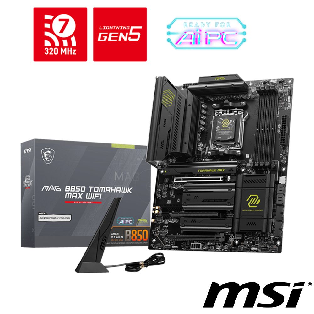 MSI 微星 MAG B850 TOMAHAWK MAX WIFI 主機板+AMD Ryzen 7-9700X 3.8GHz 8核心 中央處理器 - PChome 24h購物