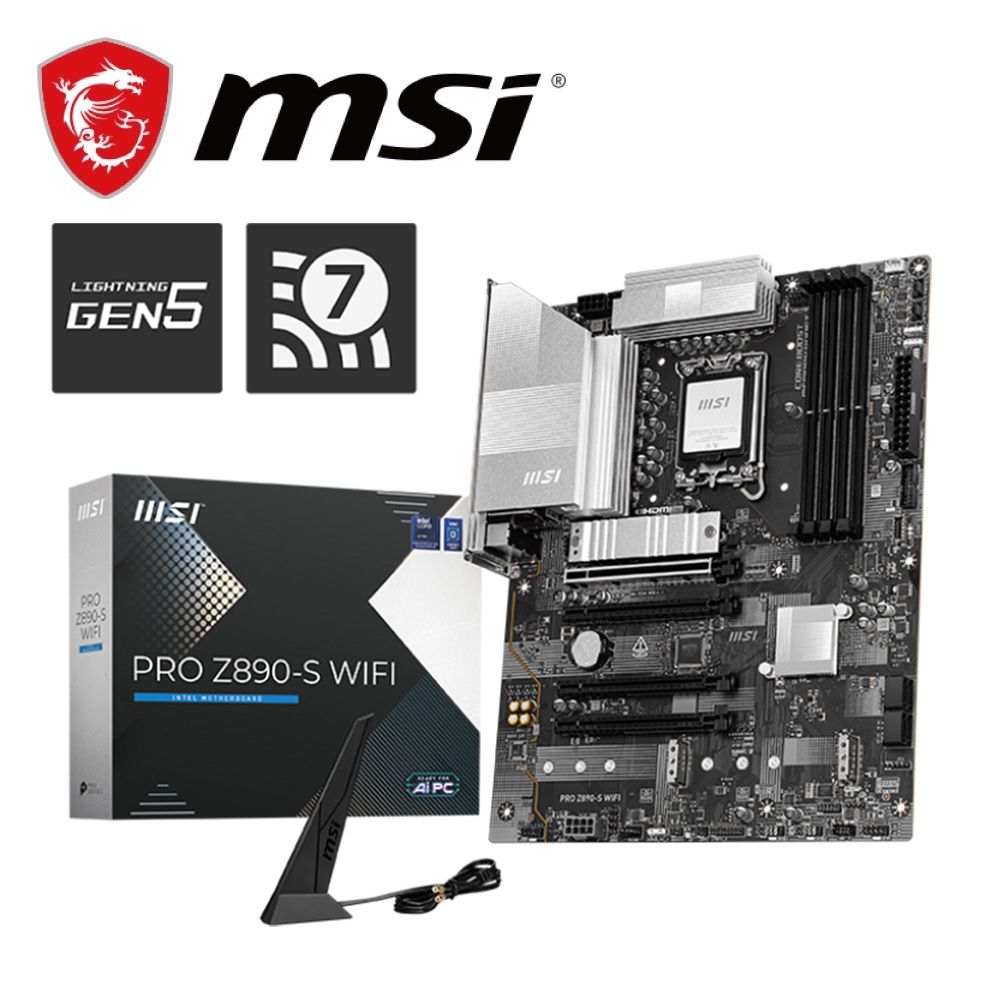 MSI 微星 PRO Z890-S WIFI DDR5 主機板+美光 PRO D5 6000 32G(16G*2)超頻(雙通)黑散熱片 - PChome 24h購物