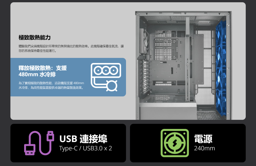FSP 全漢 【全漢FSP】U500-B 雙顯示卡工作站機殼 (E-ATX/內附5風扇/雙4090顯卡) - PChome 24h購物